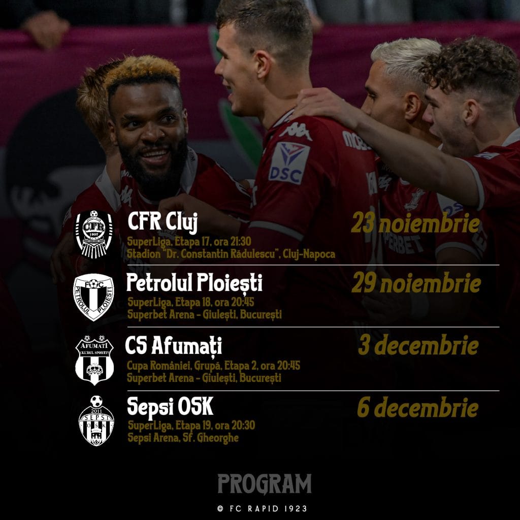 PROGRAMUL PENTRU URMĂTOARELE 4 MECIURI - FC Rapid 1923